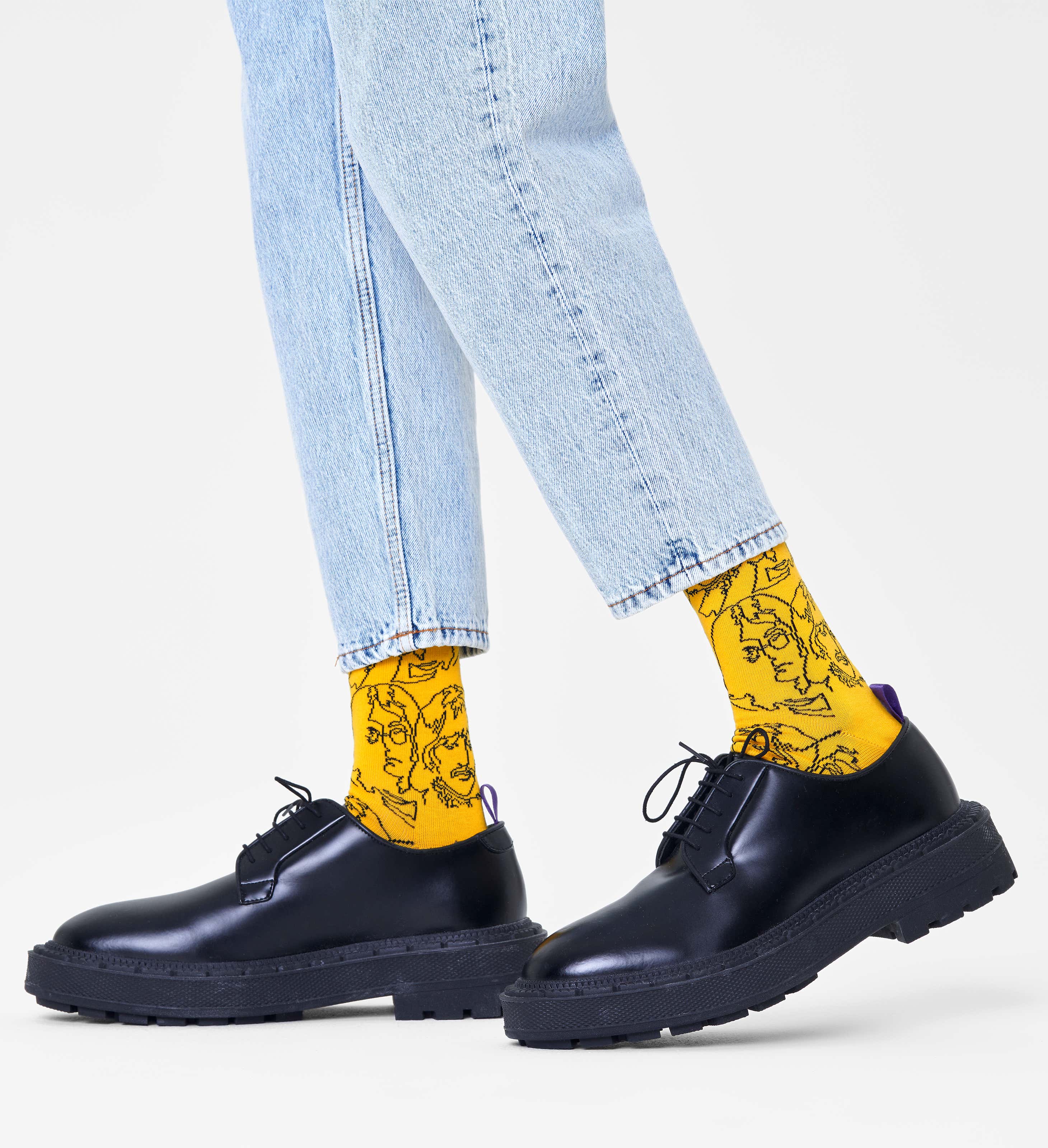 Yellow Beatles Lines Crew Sock | Happy Socks US