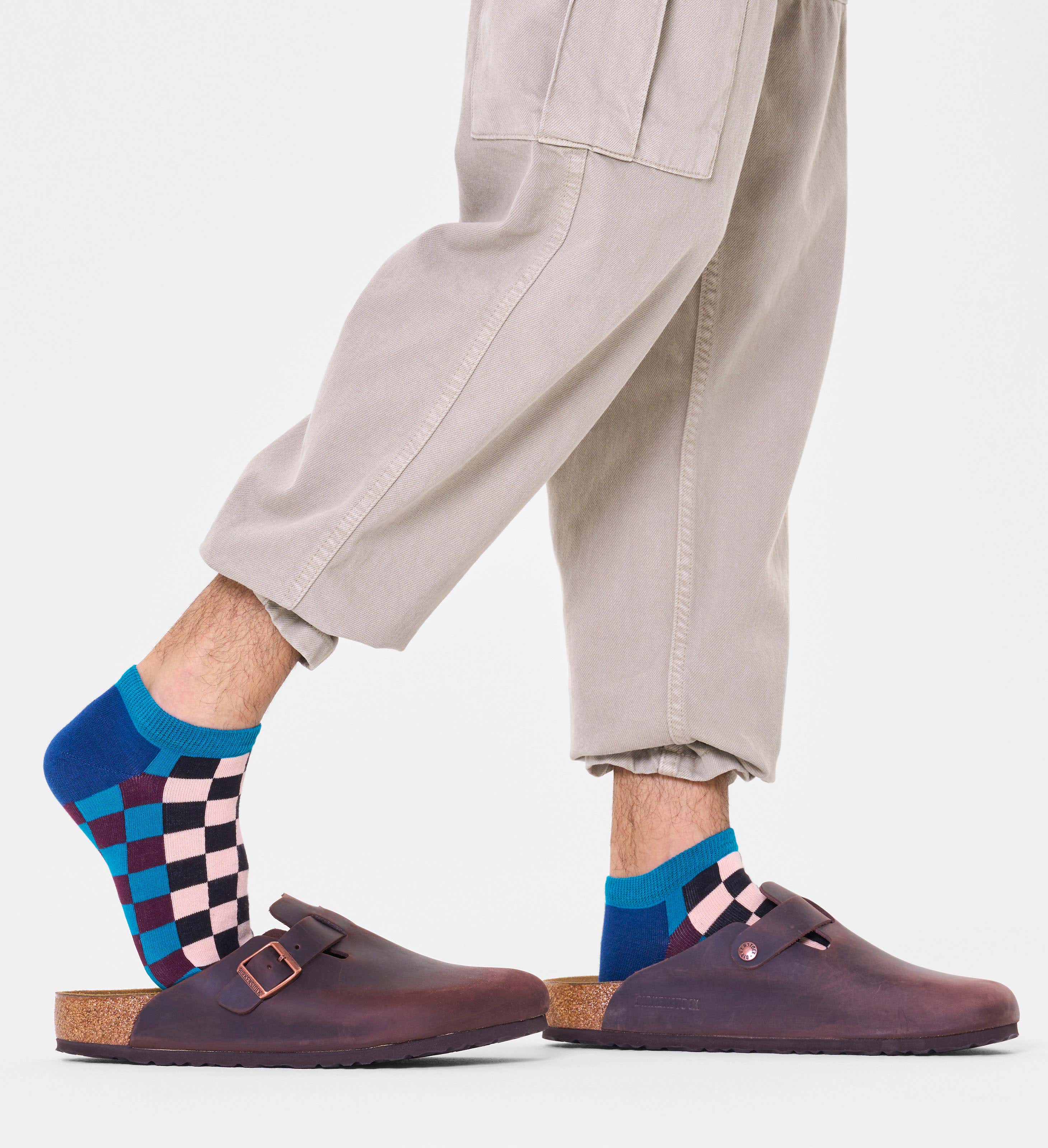 Blue Checkerboard Low Sock | Unique Checkered Socks | Happy Socks US