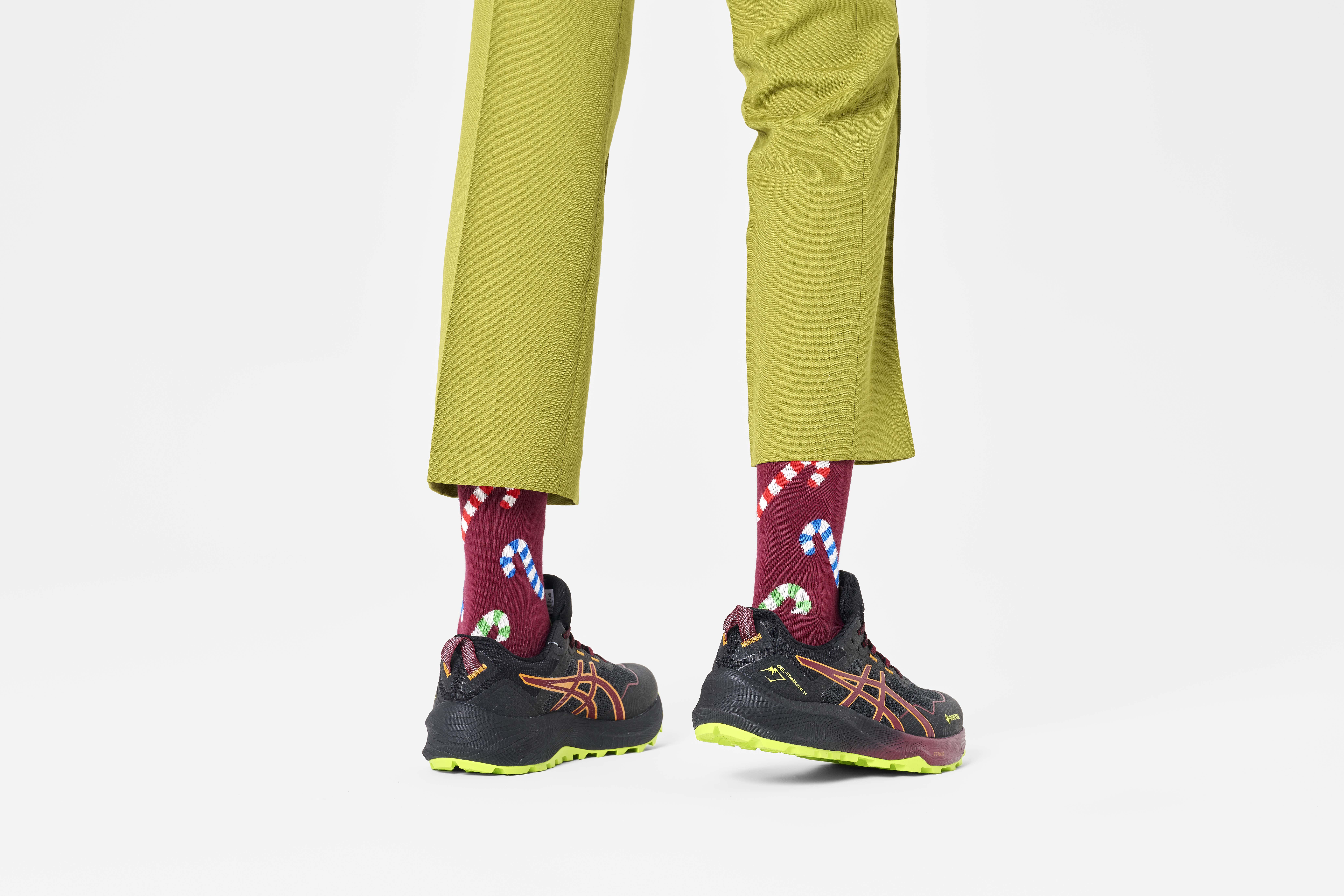 Dark Red Candy Cane Sock | Novelty Christmas Socks | Happy Socks US