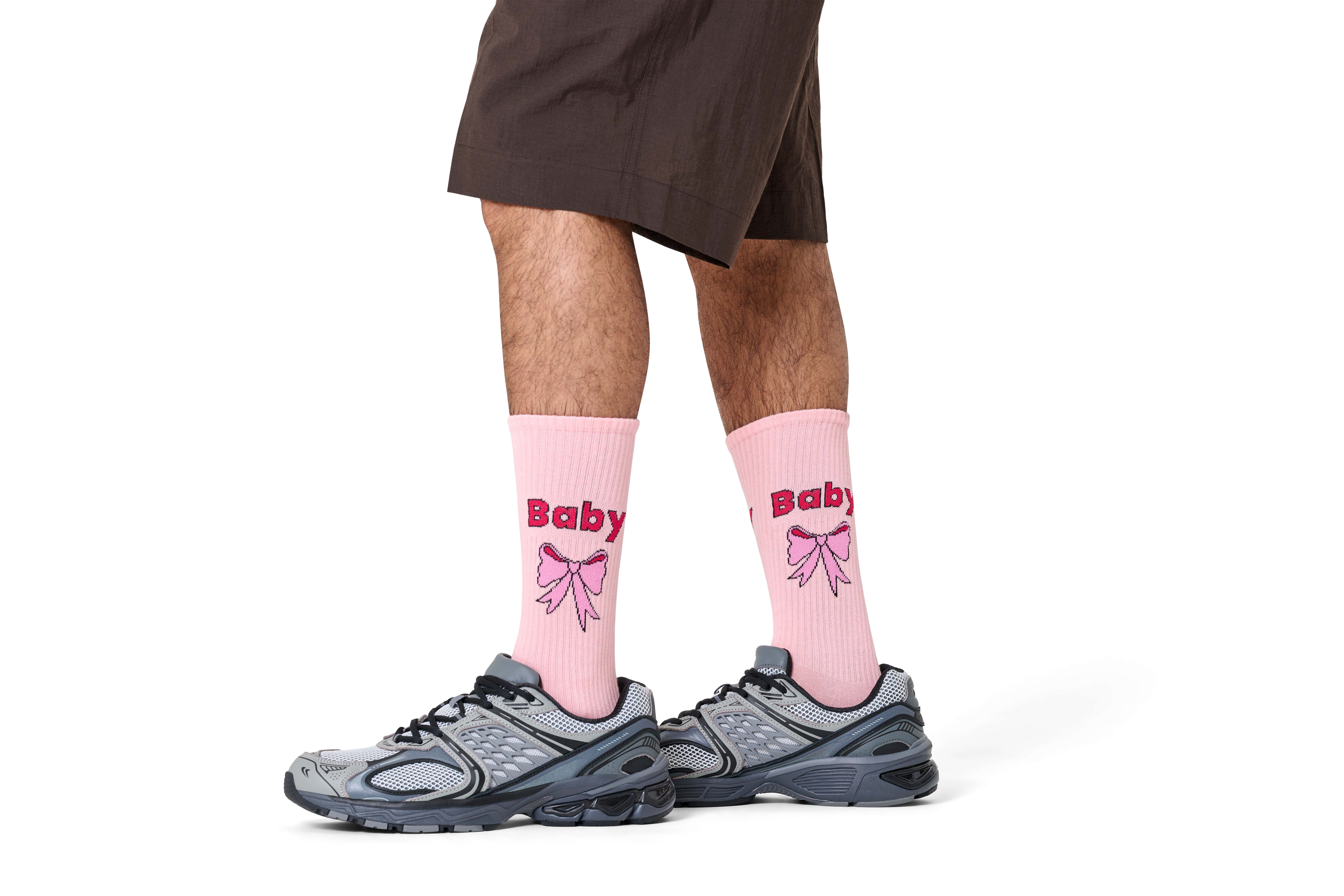 Pink Bow Print Baby Sneaker Socks | Funky Novelty | Happy Socks EU