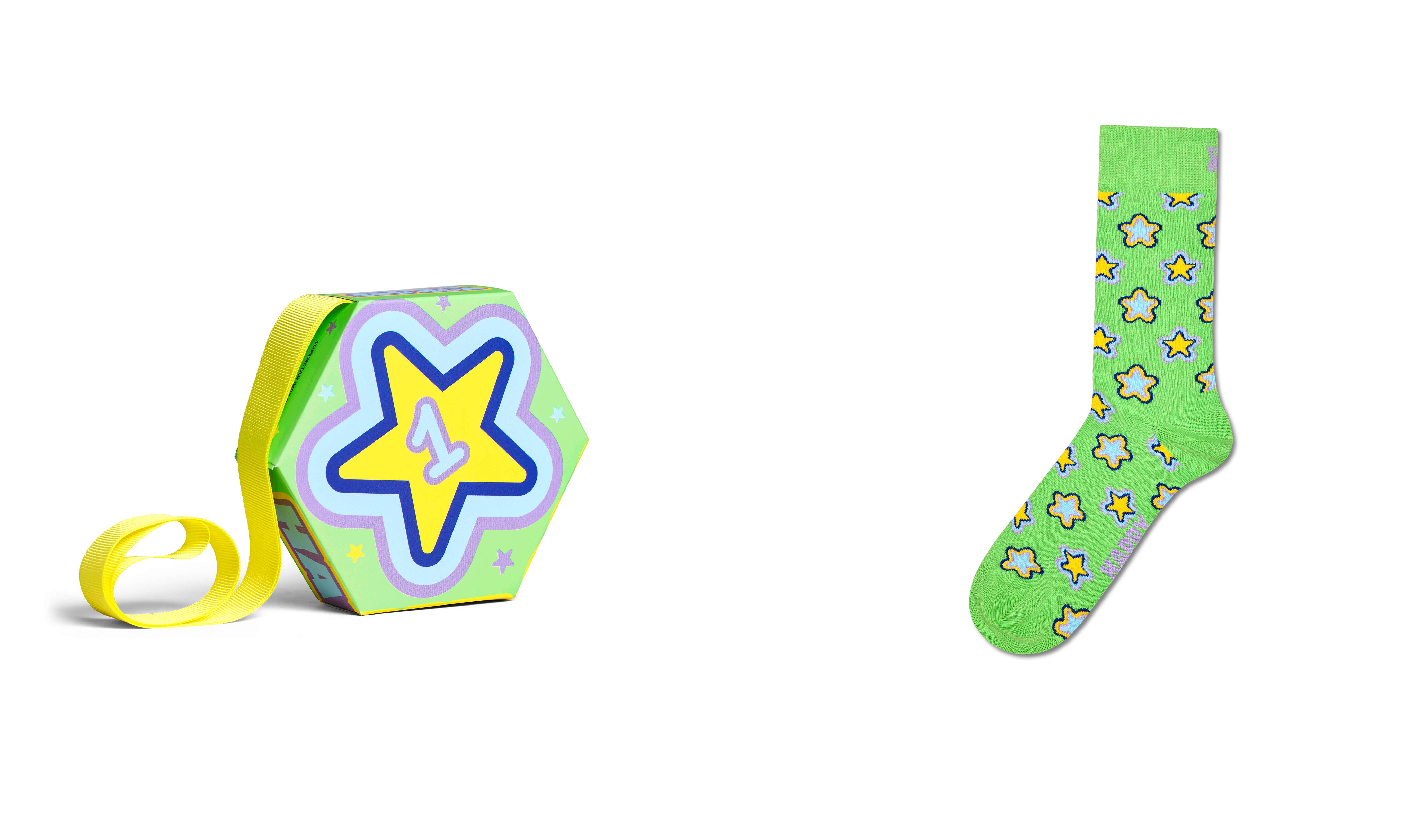 Green Star Print Fun Socks In Medal Gift Set | Happy Socks BE