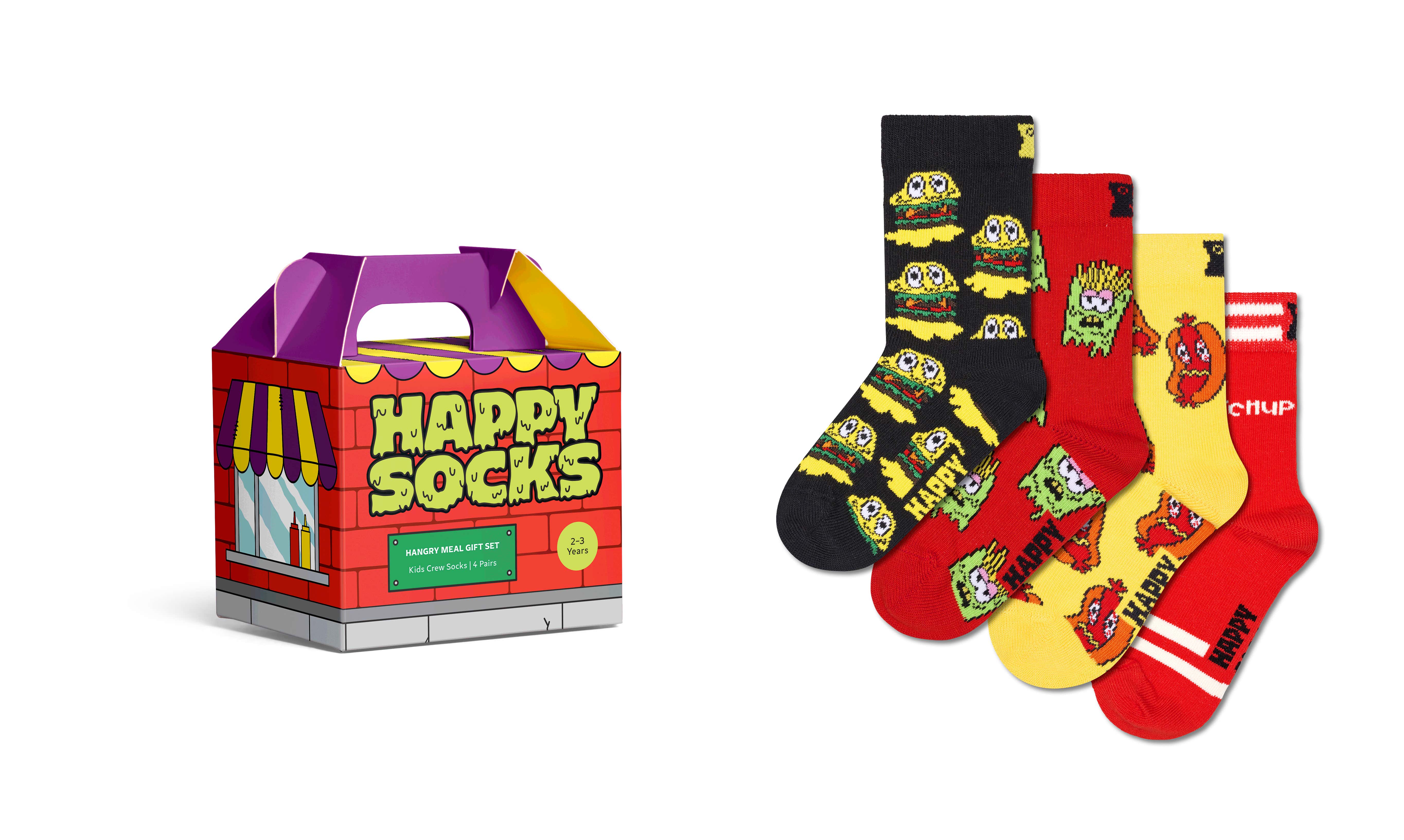 Fun Cartoon Food Print Kids Socks 4-Pack Gift Set | Happy Socks NL