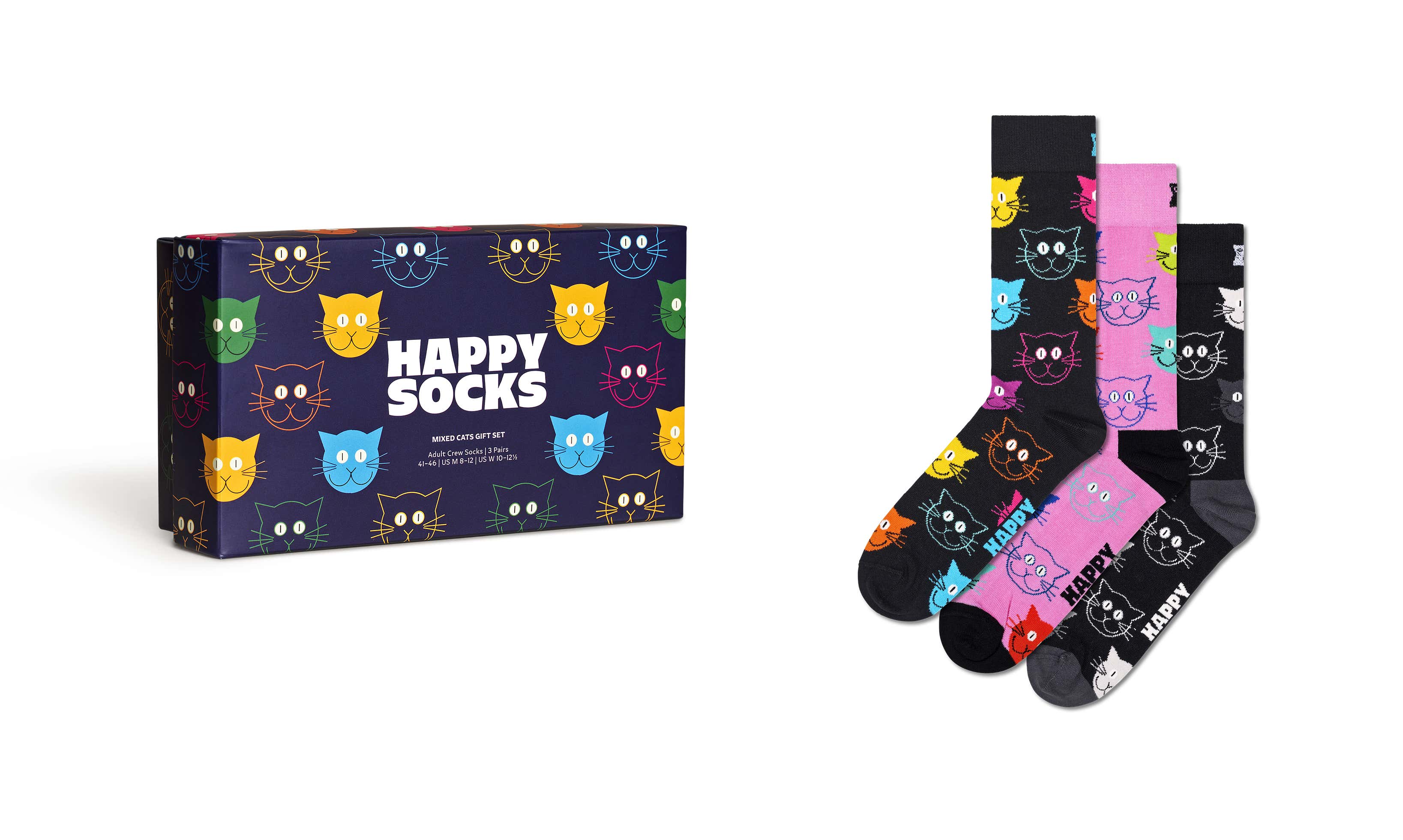 Navy Cat Socks Gift Set | Funny Cat Lover Gift Ideas | Happy Socks US